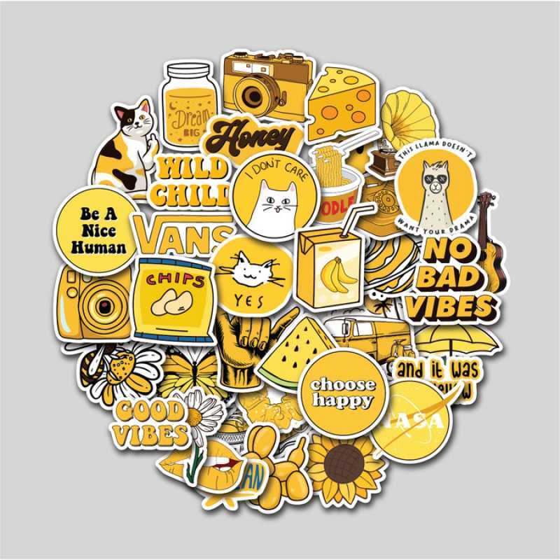 Promo Sticker Yellow Aesthetic / Sticker Pack Laptop Vinyl / Stiker ...