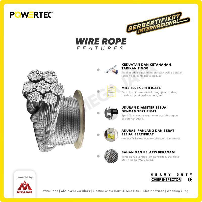 Jual Powertec Wire Rope / Kawat Seling Baja 6x36 Iwrc 8mm Galv - 1 Meter Di Seller Megajaya.co ...