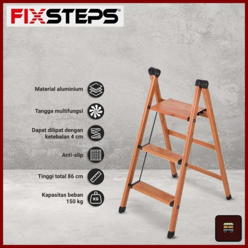 Promo FIXSTEPS Tangga Lipat Aluminium Slim Wood 3 Step 87 Cm - Motif ...