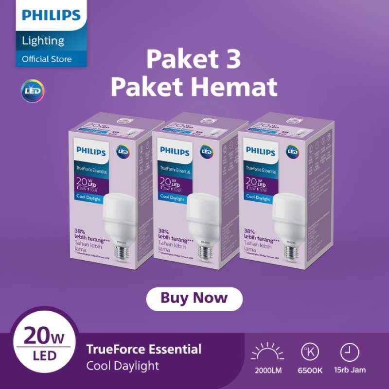 Jual Paket Bundling 3X Lampu Philips TForce Essential LED 20W E27 6500K ...