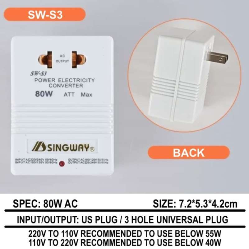 Promo SINGWAY SW-S3 Step Down & Step Up Transformer Trafo 110V 220V 80w Diskon 23% di Seller ...