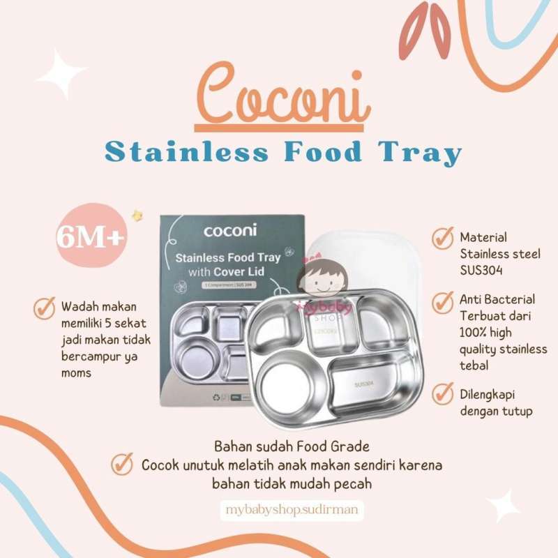 Jual Coconi Premium Stainless Plate Food Tray With Lid | Piring Makan ...