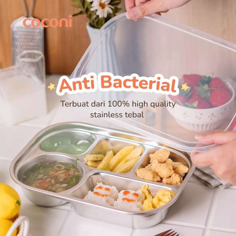 Jual Coconi Premium Stainless Plate Food Tray With Lid | Piring Makan ...