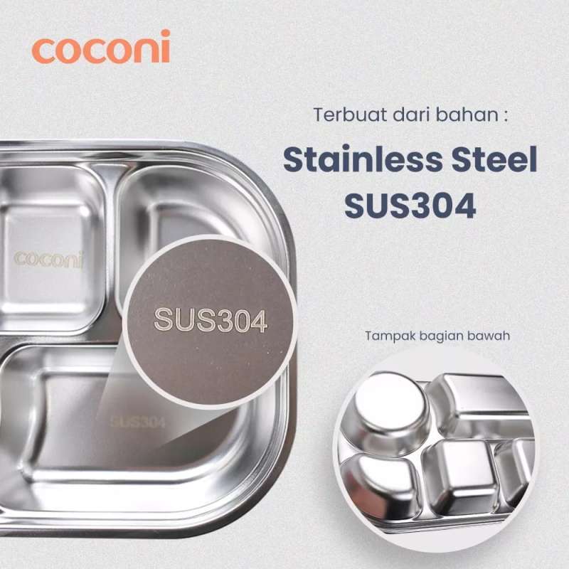 Jual Coconi Premium Stainless Plate Food Tray With Lid | Piring Makan ...