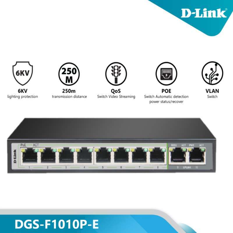 Jual D-Link DGS-F1010P-E 250M Gigabit Switch 8 PoE Ports+2 Uplink Ports ...