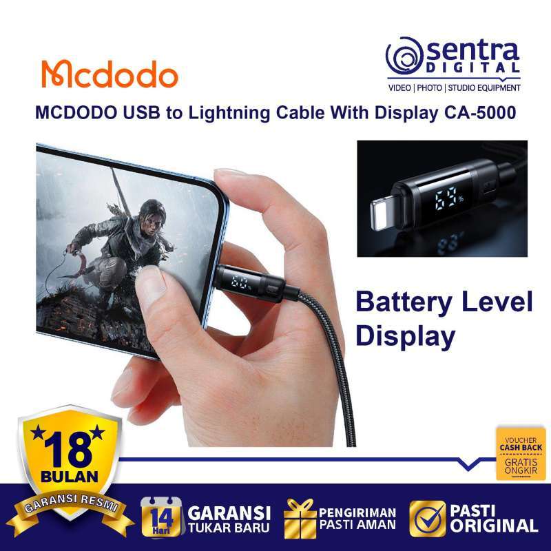 Promo MCDODO USB to Lightning Cable with Battery Level Display CA-5000 1.2m Diskon 30% di Seller ...