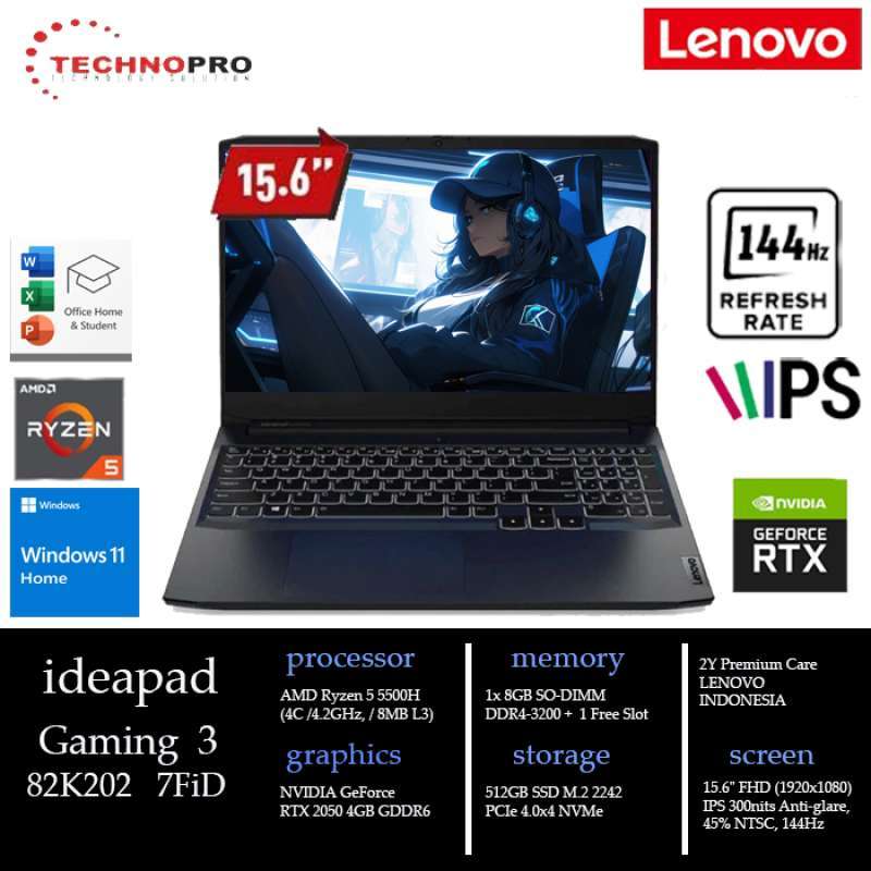 Promo Lenovo Ideapad Gaming 3 15ACH6 7FID || AMD RYZEN 5 5500H VGA RTX ...