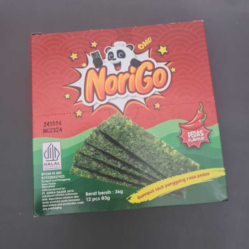 Jual Norigo - Nori Snack Seaweed Rumput Laut SPICY ( 1 Box = 12 sachet ...