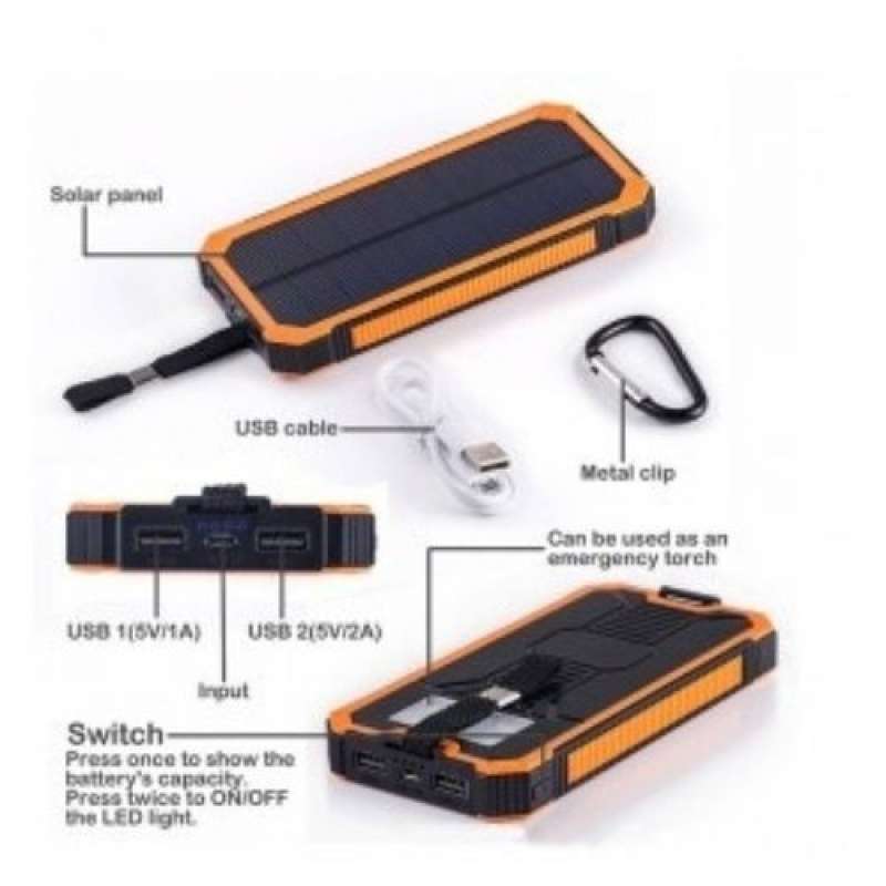 Jual SOLAR CELL POWER BANK CHARGE 2 PORT 10000MAH SENTER LED ES100 ...