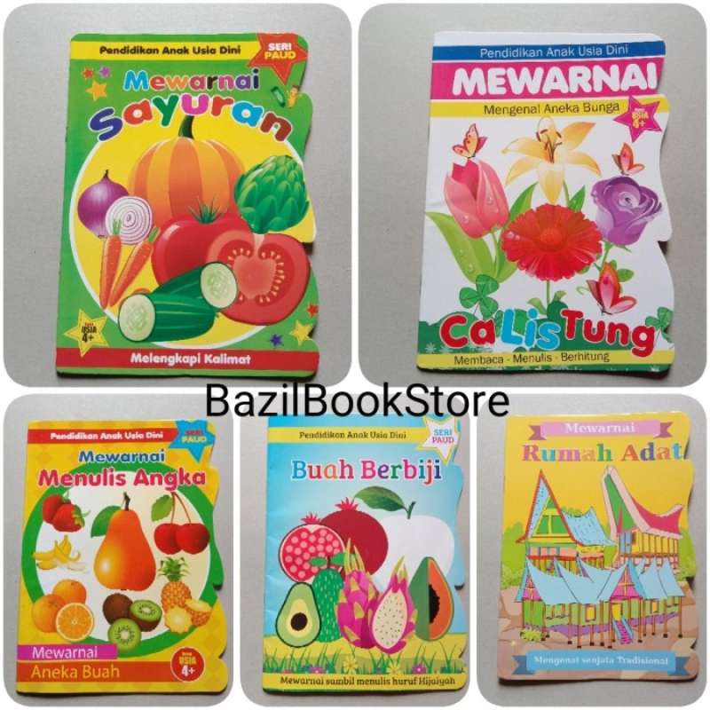 Jual Buku Mewarnai//Anak Paud//Tk//Sayur//Buah//Bunga//Rumah Adat ...
