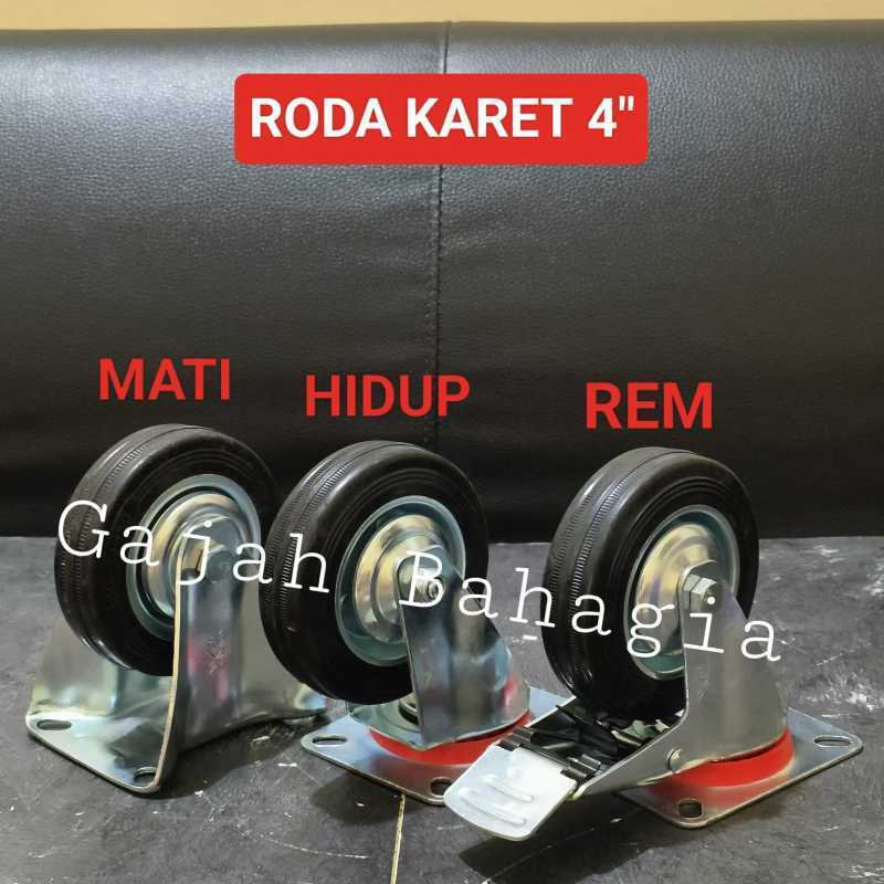Jual Roda Troli 4 Inch Karet Hitam Mati Hidup Rem Caster Kastor 4 ...