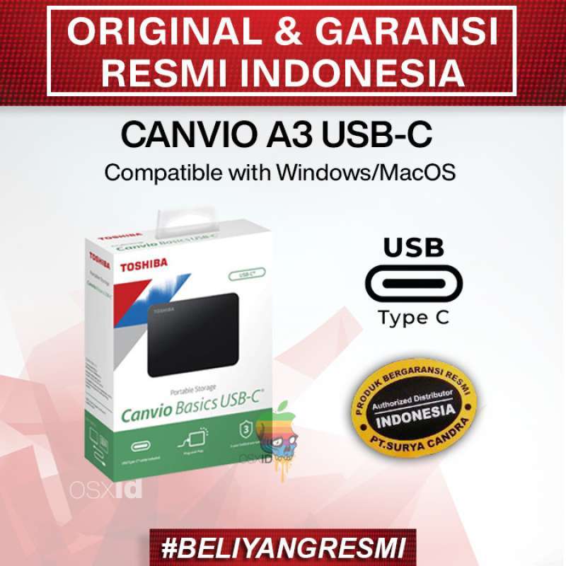 Jual toshiba canvio basic/ready type c - 1tb - external hdd - garansi ...