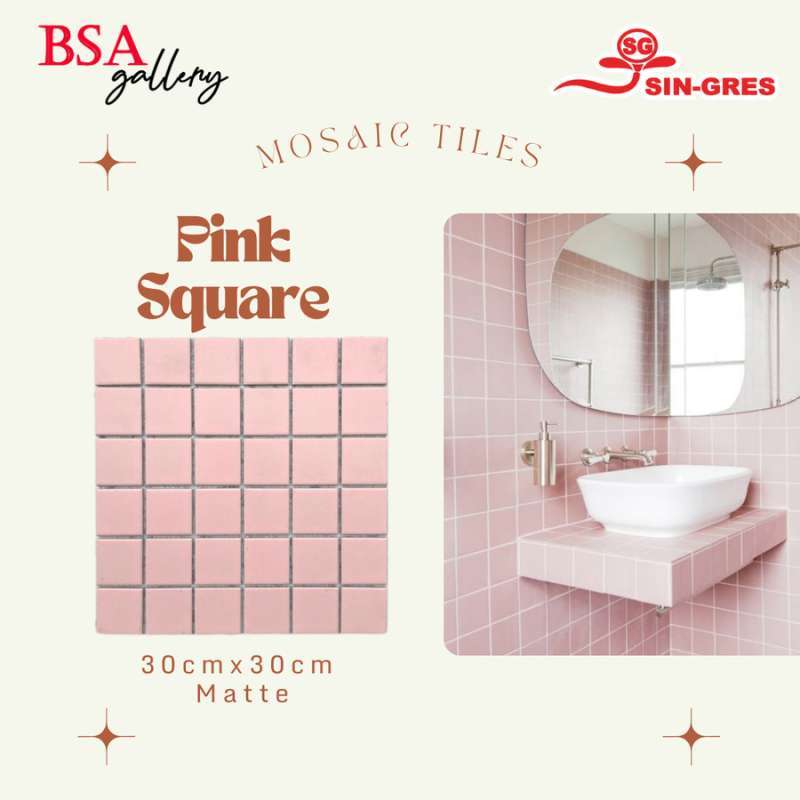 Jual Mosaic Tile Kotak Pink / Mozaik Pink Square Keramik Kamar Mandi ...
