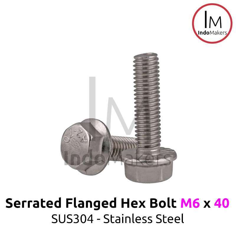 Jual Gb5789 Serrated Flanged Hexagon Bolt Stainless Steel Sus304 M6x40 Di Seller Indomakers ...