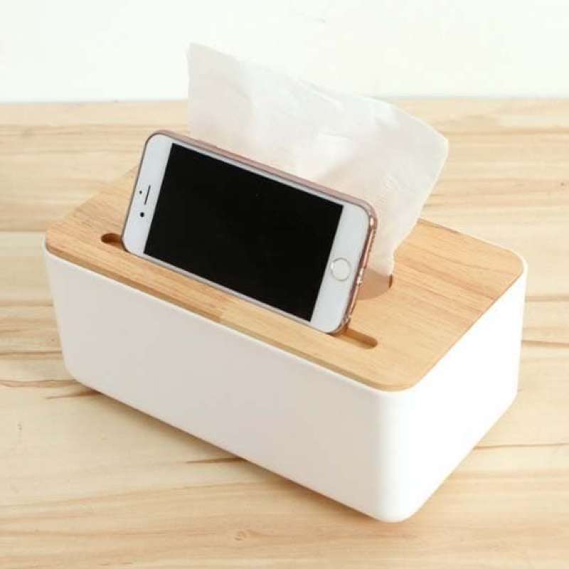 Promo Wood Tissue Box With Smartphone Holder / Kotak Tisu Kayu Unik ...