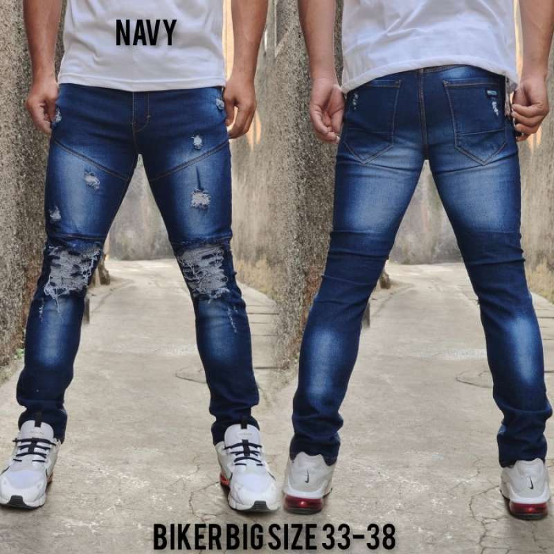 Jual Celana Jeans Skinny Pria Sobek / Robek Skiny Ripped Cowok Big Size ...