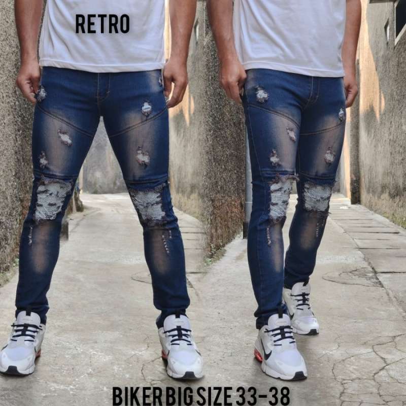 Jual Celana Jeans Skinny Pria Sobek / Robek Skiny Ripped Cowok Big Size ...