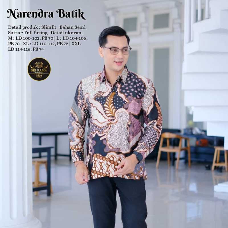 Jual Narendra Kemeja Batik Pria Slimfit Lengan Panjang Atasan Batik Warna Hitam By Batik Sri ...