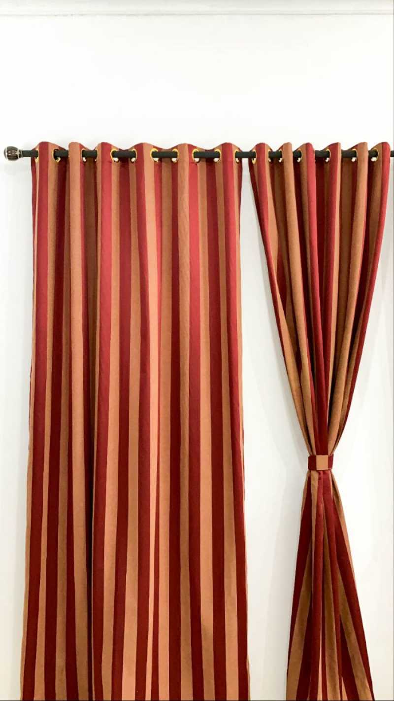 Jual Gorden Tirai Jendela Motif Garis - Merah Marun - Lebar 130cm ...