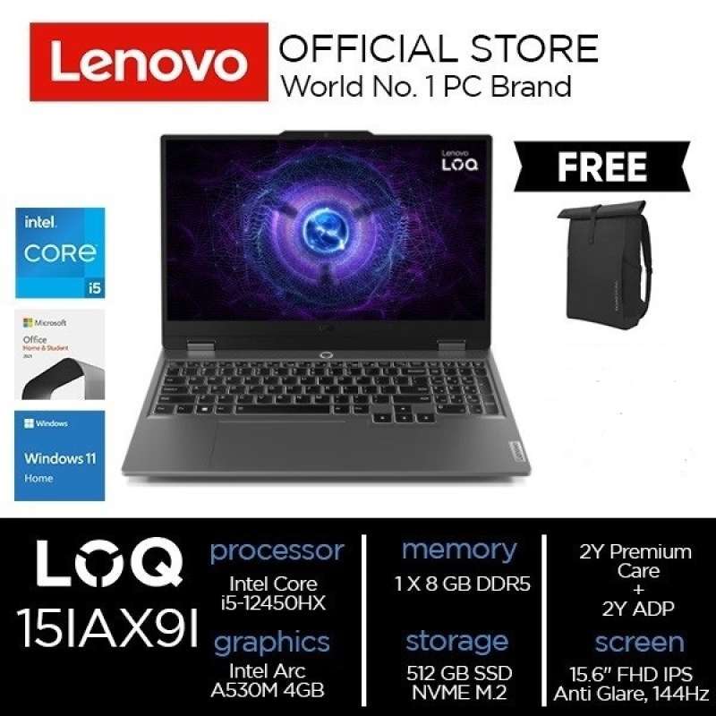 Jual Lenovo LOQ 15IAX9I Core i5-12450HX 8GB 512GB Intel Arc A530M 4GB ...