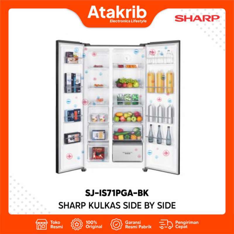 Jual SHARP KULKAS SIDE BY SIDE SJ-IS71PGA-BK Inverter Plasmacluster ...