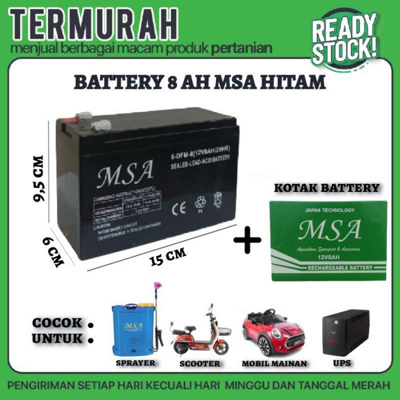Promo BATTERY 8AH MSA HITAM ( AKI BATTERY BATRE ACCU SPRAYER ELEKTRIK ...