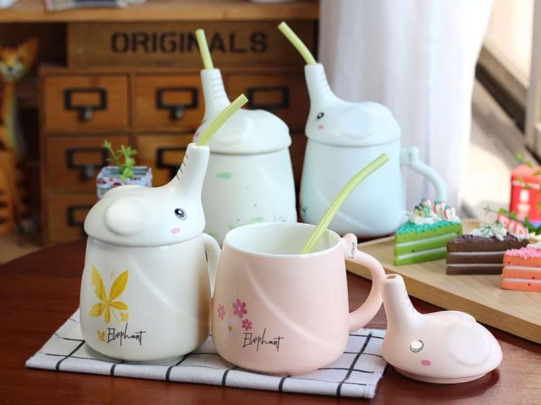 Promo Mug Keramik Unik dan Lucu 962A , Gelas Gajah Ada Tutup dan ...