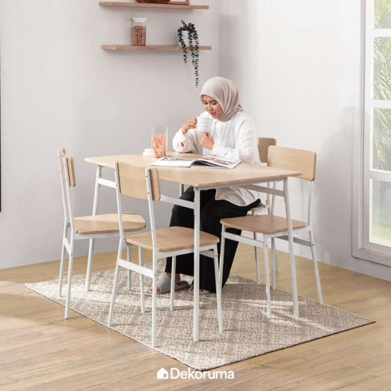 Promo Dekoruma Toshi Set Meja Makan Dengan 4 Kursi Walnut Putih Diskon ...
