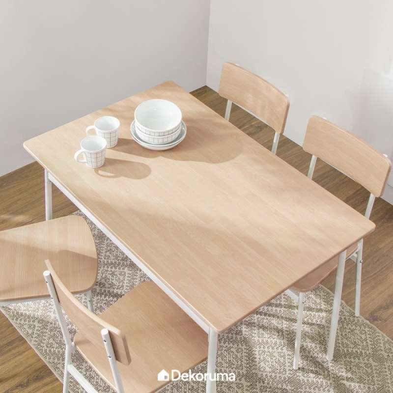Promo Dekoruma Toshi Set Meja Makan Dengan 4 Kursi Walnut Putih Diskon ...