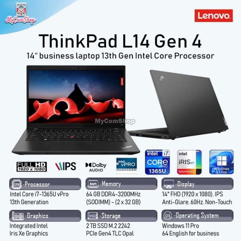 Jual LENOVO THINKPAD L14 GEN 4 i7-1365U VPRO 64GB 2TB SSD IRIS XE 14 FHD di Seller Mycomshop ...