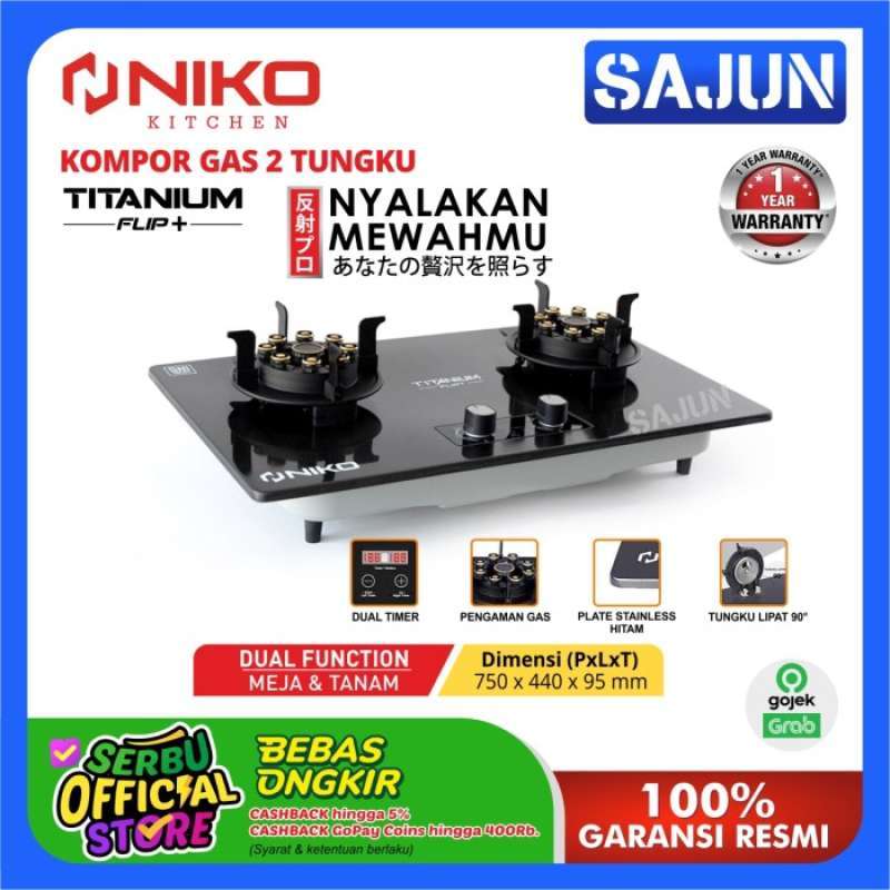 Promo Niko Kompor Gas 2 Tungku Titanium Flip Tf20-Plus Kompor Tanam ...