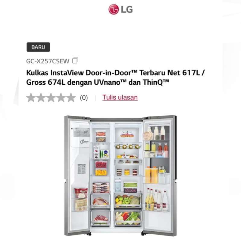 Jual Kulkas Gcx257Csew Side By Side Instaview Inverter Gc-X257Csew Terbaik di Seller Carthinks ...