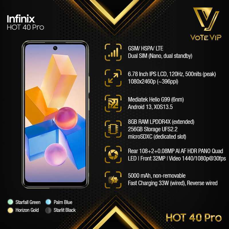 Promo Infinix Hot 40 Pro 8 256 Garansi Resmi Infinix Indonesia Black Diskon 7 Di Seller Vote