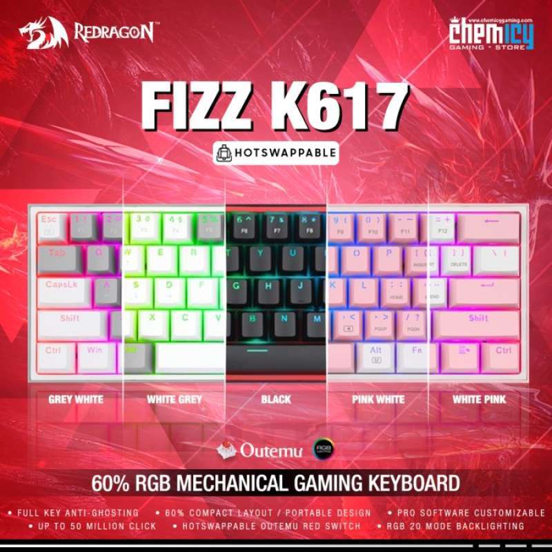 Promo Redragon K617 Fizz 60% RGB Hotswap Mechanical Gaming Keyboard ...