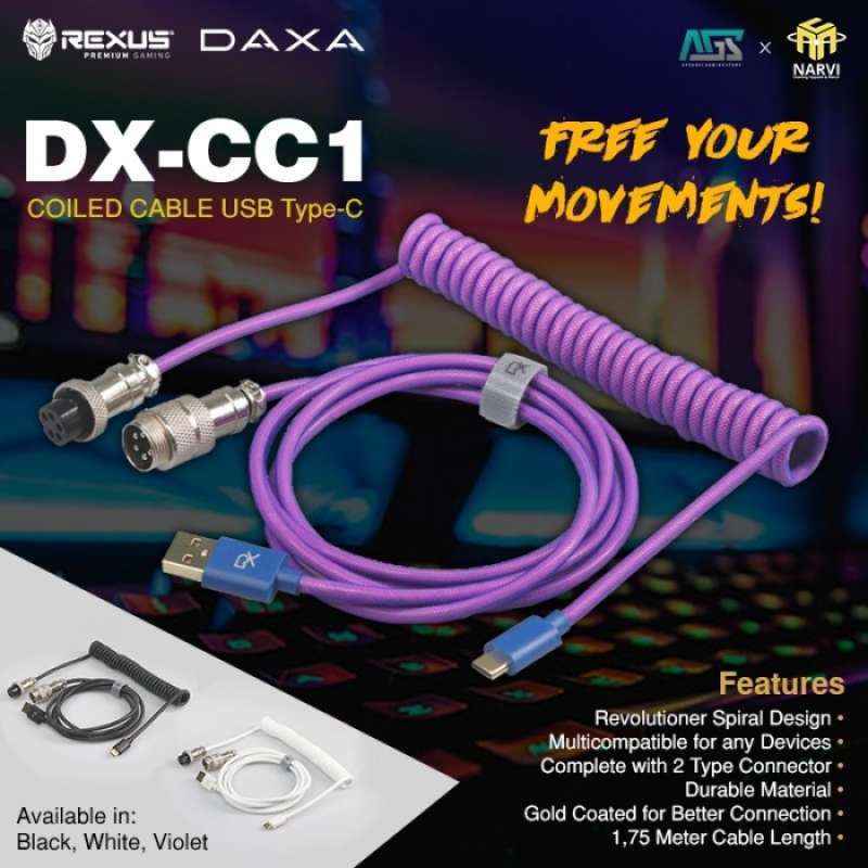 Promo Rexus Daxa Dx-cc1 Coiled Cable Usb Type C For Mechanical ...