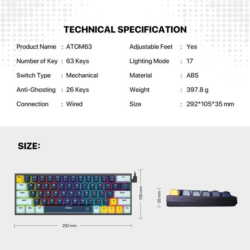 Promo Fantech ATOM MIZU SERIES Keyboard Mechanical Gaming ATOM 63 81 96 ...