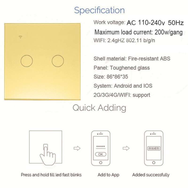 Promo Smart Wall Switch Gold Wifi / Saklar Dinding Sentuh / Iot Touch ...