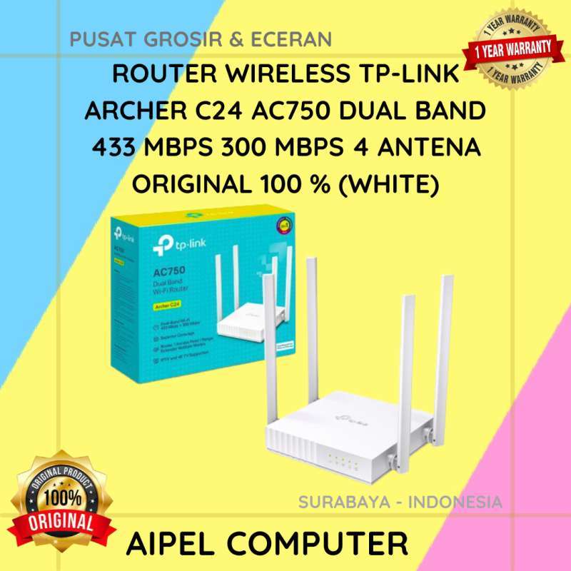Jual C24 Router Wireless Tp Link Archer C24 Ac750 Dual Band 433 Mbps 300 Mbps 4 Antena
