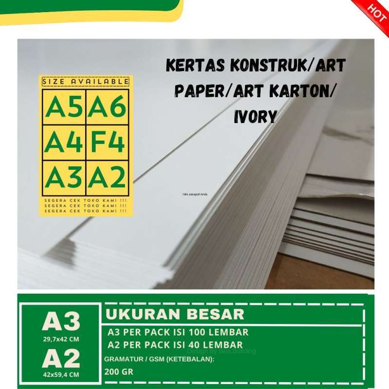 Jual Kertas Konstruk/art Paper/art Karton/ivory/kartu Tik 120-310 Gram ...
