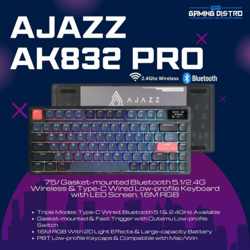 Promo Keyboard Mechanical Ajazz Ak832 Pro Led Screen Lowprofile 3 ...