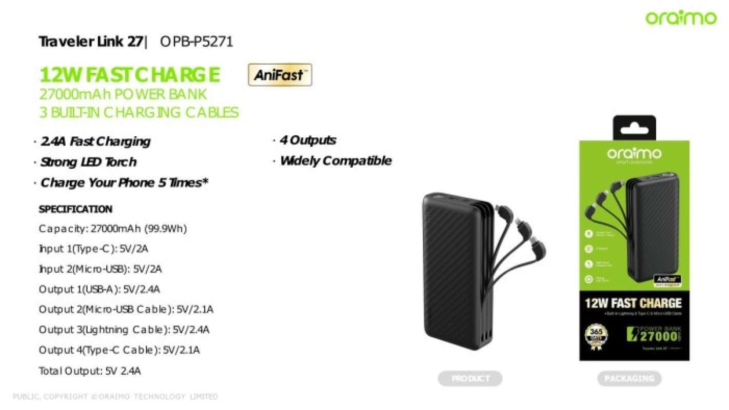 Promo Oraimo Powerbank 4 Port Traveler Opb-p5271 27000mah Real Capacity ...