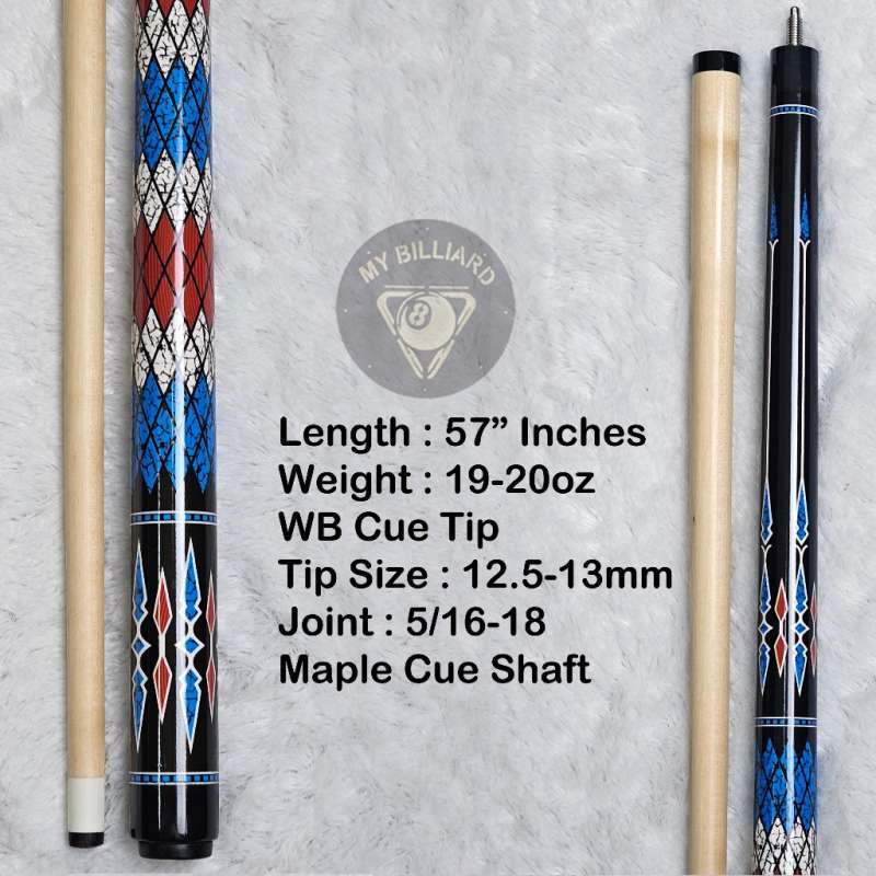 Pool Cue Full Length Ash With Red Wood Flame WOODEN POOL SNOOKER ...
