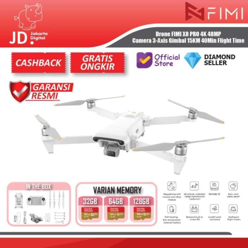 Jual Fimi X8 Pro 4k 48mp Camera 3-axis Gimbal 15km 40min Flight Time - Plus 128gb Di Seller ...