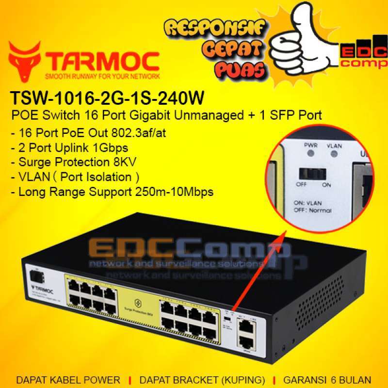 Promo Tarmoc Switch Poe Hub Cctv Ipcamera, 16 Port Gigabit + 2gigabit Uplink Diskon 23% Di ...