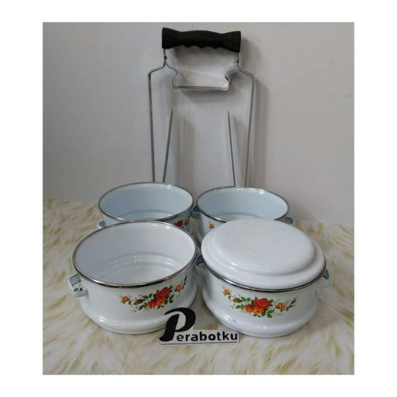 Jual Rantang Enamel Seng Kaleng Jadul 4 Susun/lunch Box Tempat Makan ...