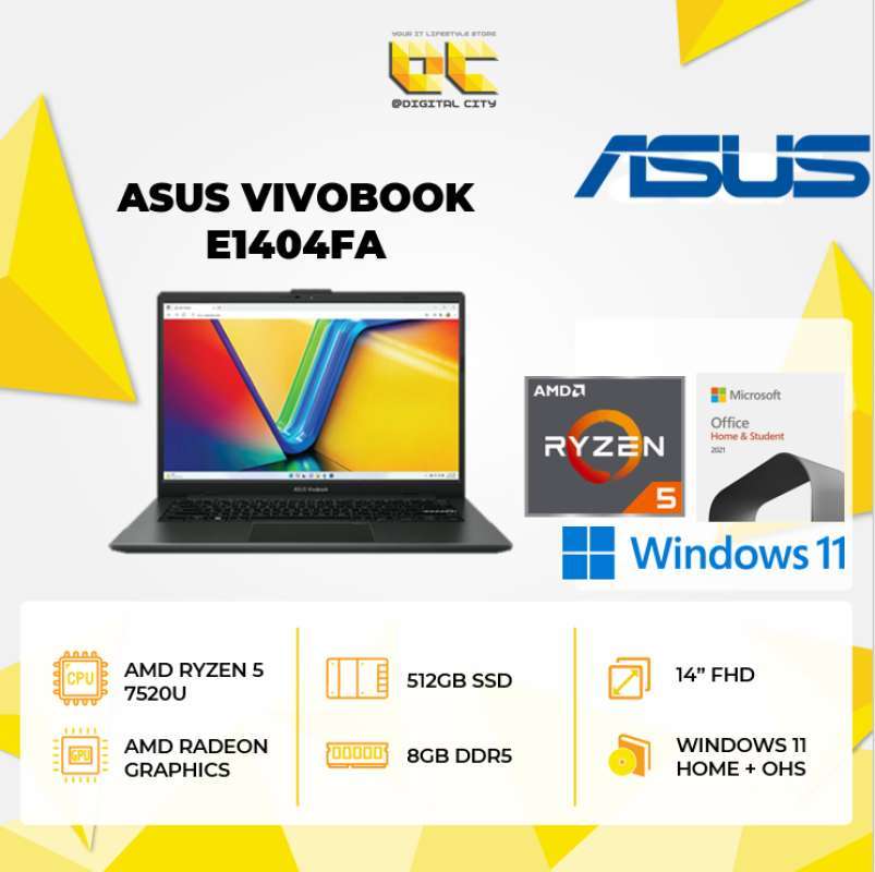 Jual Asus Vivobook Go 14 E1404fa Ryzen 5 7520 8gb 512gb W11+ohs 14.0fhd ...