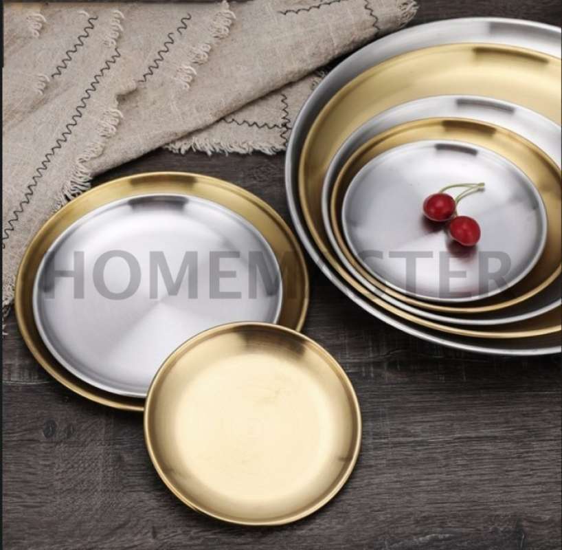 Jual Piring/plate Stainless Sus304 Korea Silver/gold 30 Cm Pss/g30 Di ...