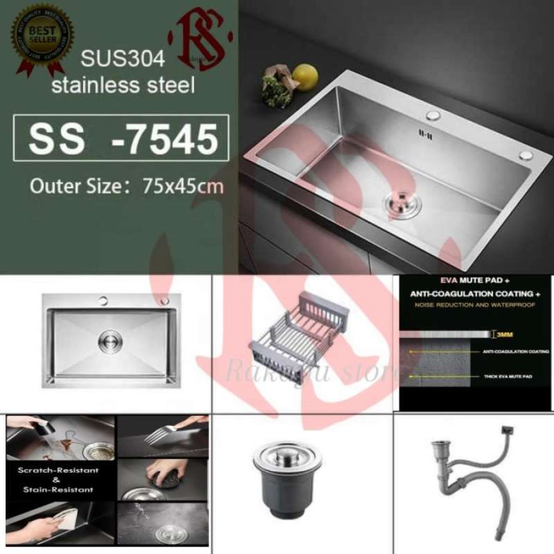 Jual Kitchen Sink 7545 Stainless Sus 304 Jkm Lengkap Kran/bcp Model ...