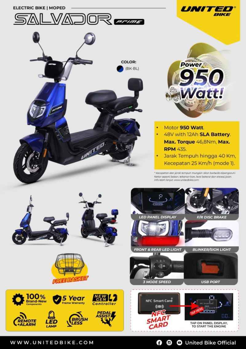 Jual Sepeda Listrik United Salvador Prime E Bike 950 Watt - Biru Di ...