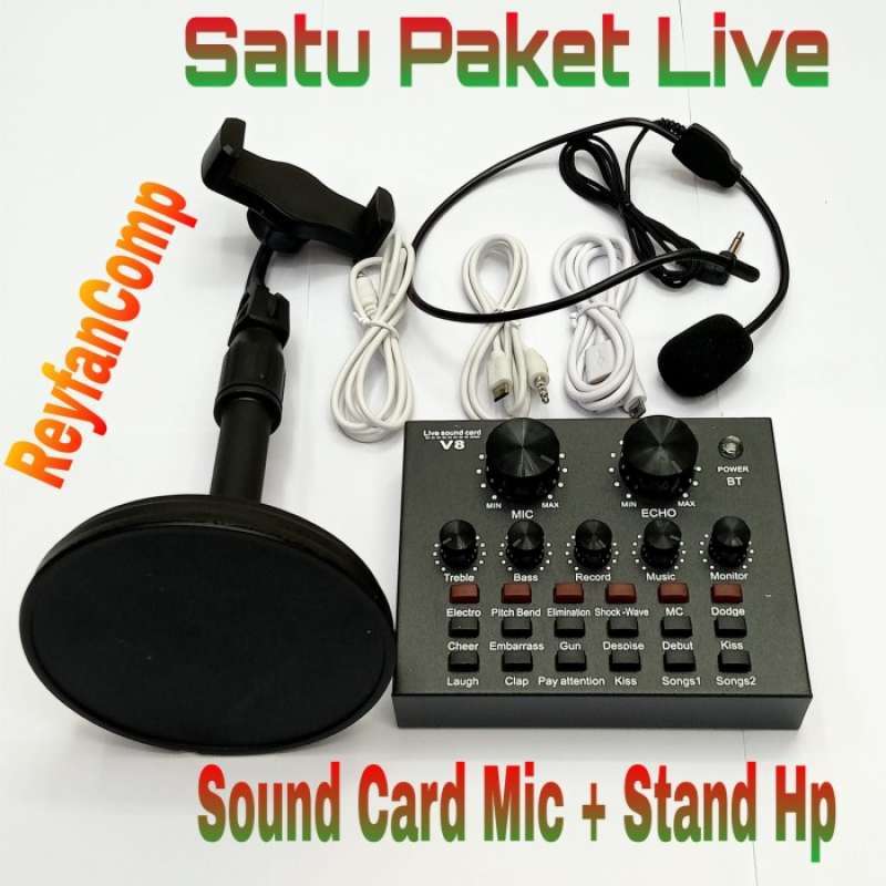Jual Alat Live Streaming Tiktok Youtube Sound Card V8 Mixer Dan Mic Bm ...